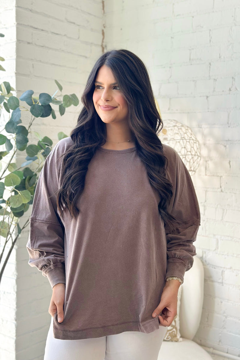 Chestnut Long Sleeve Front Slit Top